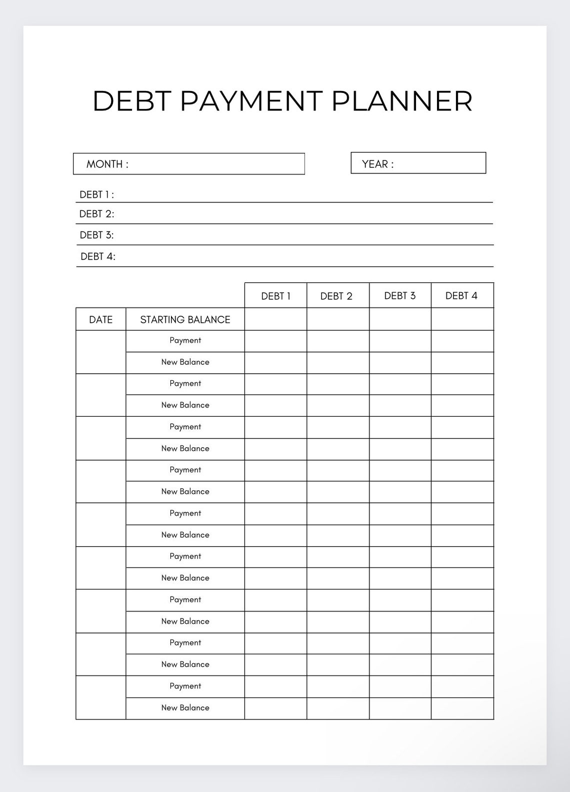 Debt Payment Planner Printabledebt Plannerdebt Snowball - Etsy
