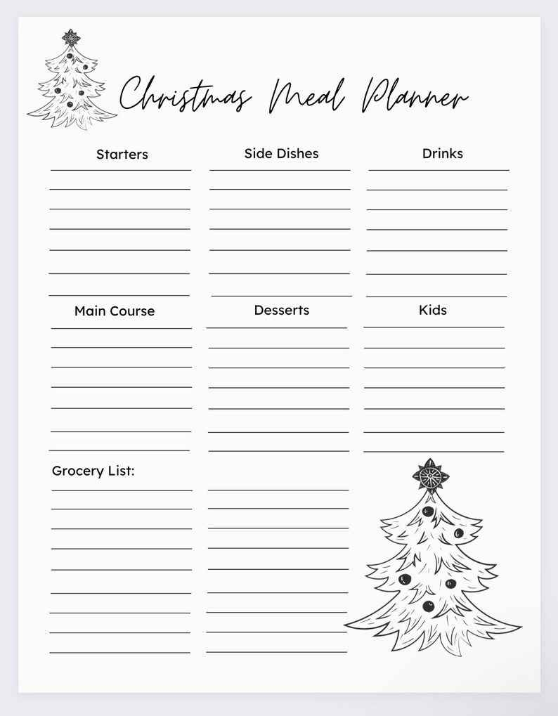 Christmas Meal Planner,christmas Menu,christmas Dinner Planner,xmas ...