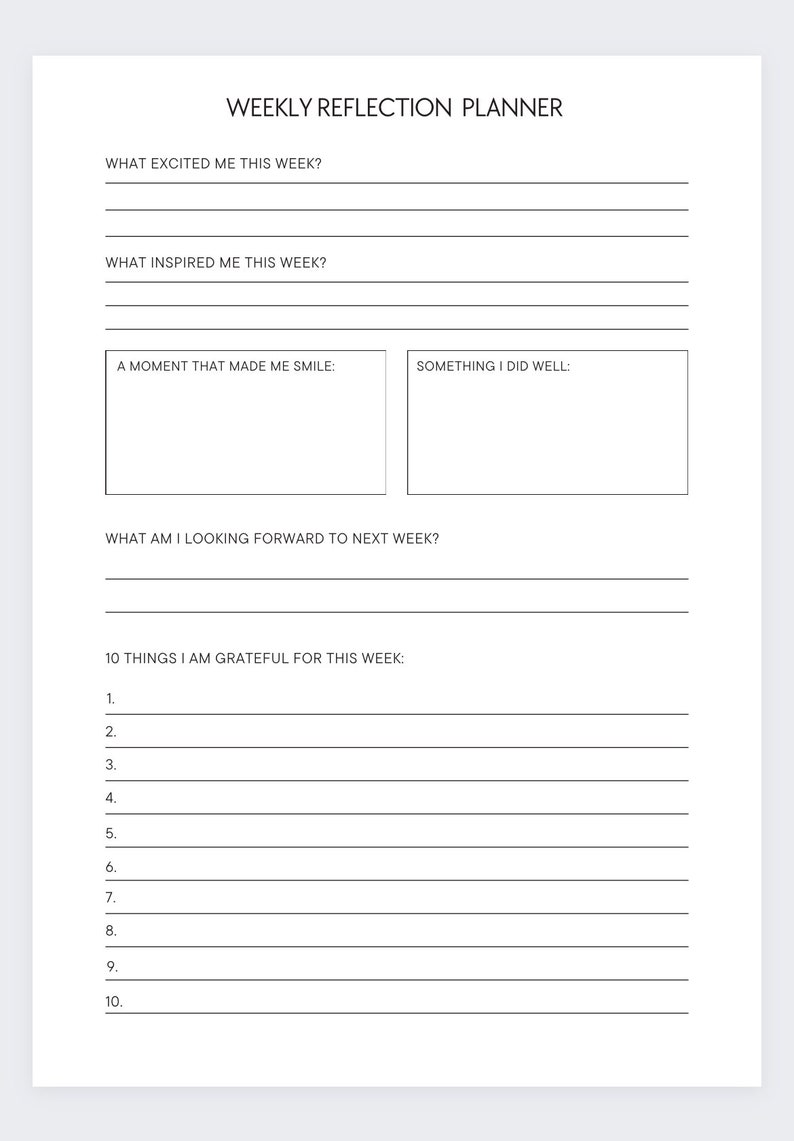 Weekly Reflection Planner,weekly Review, Weekly Reflection, Weekly ...