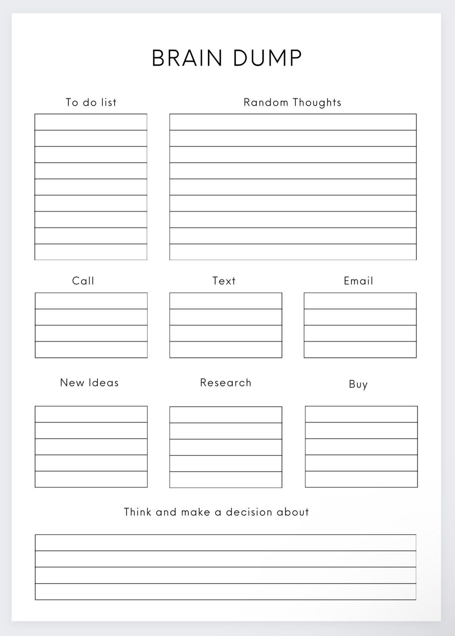 Brain Dumpthought Organizer ADHD Brain Dump Thought - Etsy