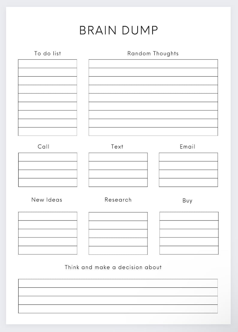 Brain Dump,thought Organizer, ADHD Brain Dump, Thought Tracker ...