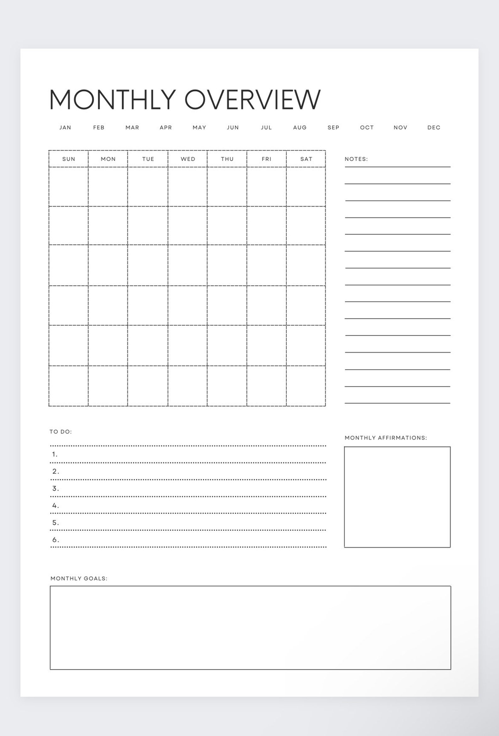 Monthly Overview,month at a Glance,monthly Diary,monthly Planner,adhd ...