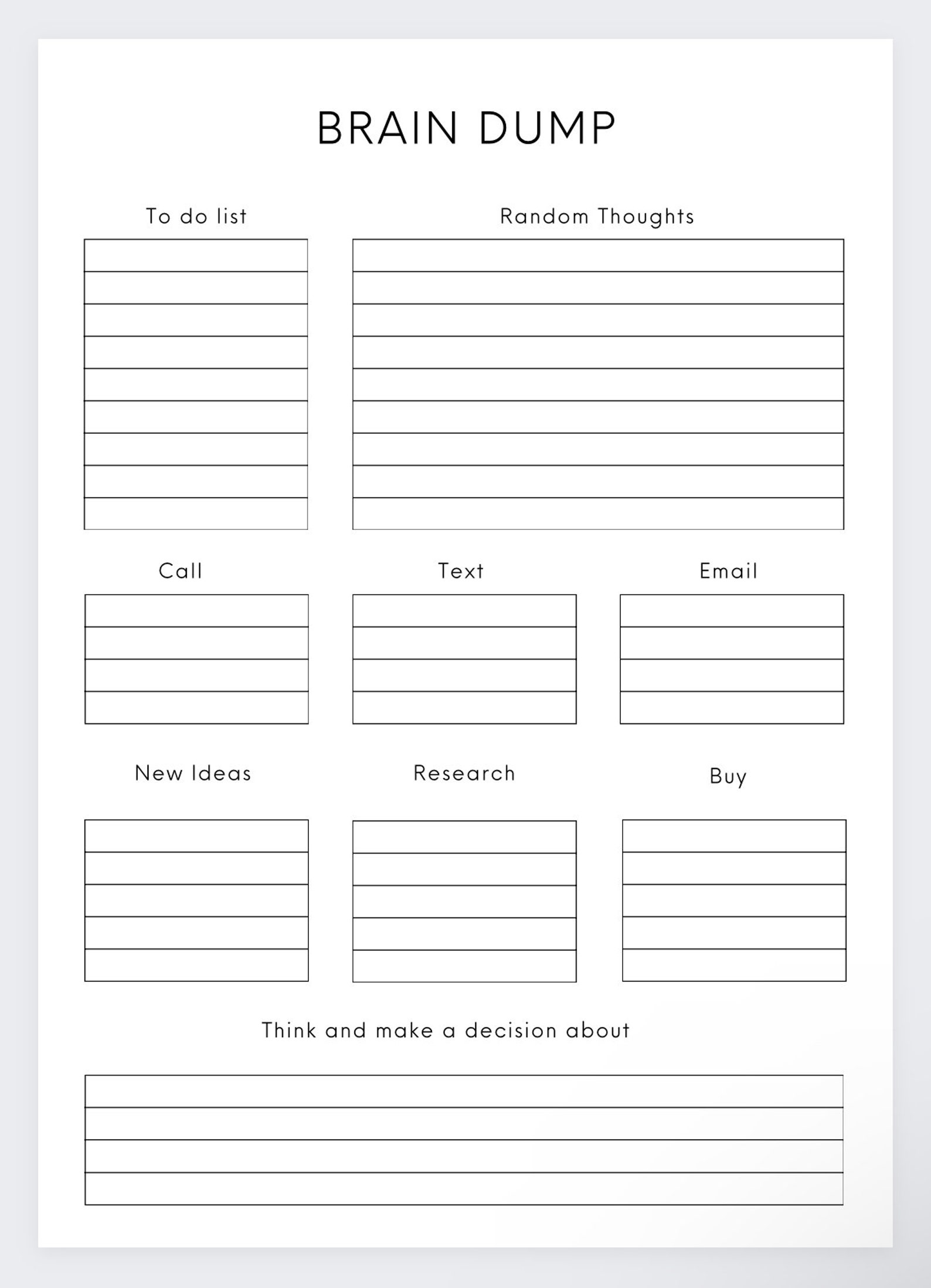 Brain Dumpthought Organizer ADHD Brain Dump Thought - Etsy