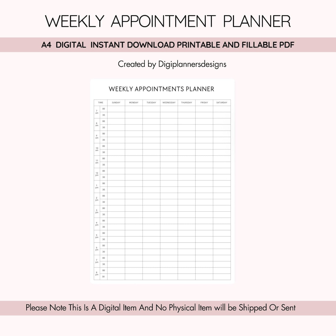 Weekly Appointment Planner,appointment Week,appointment Log,weekly ...