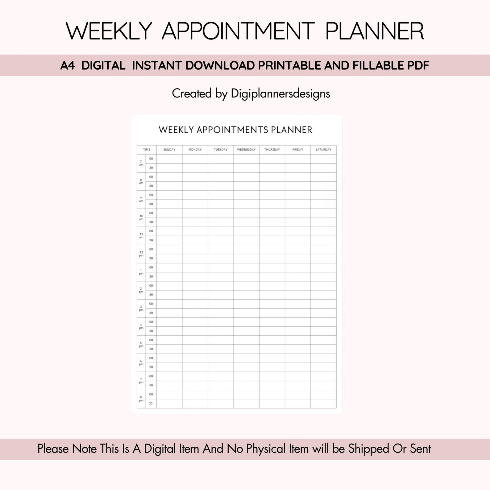 Weekly Appointment Planner,appointment Week,appointment Log,weekly ...