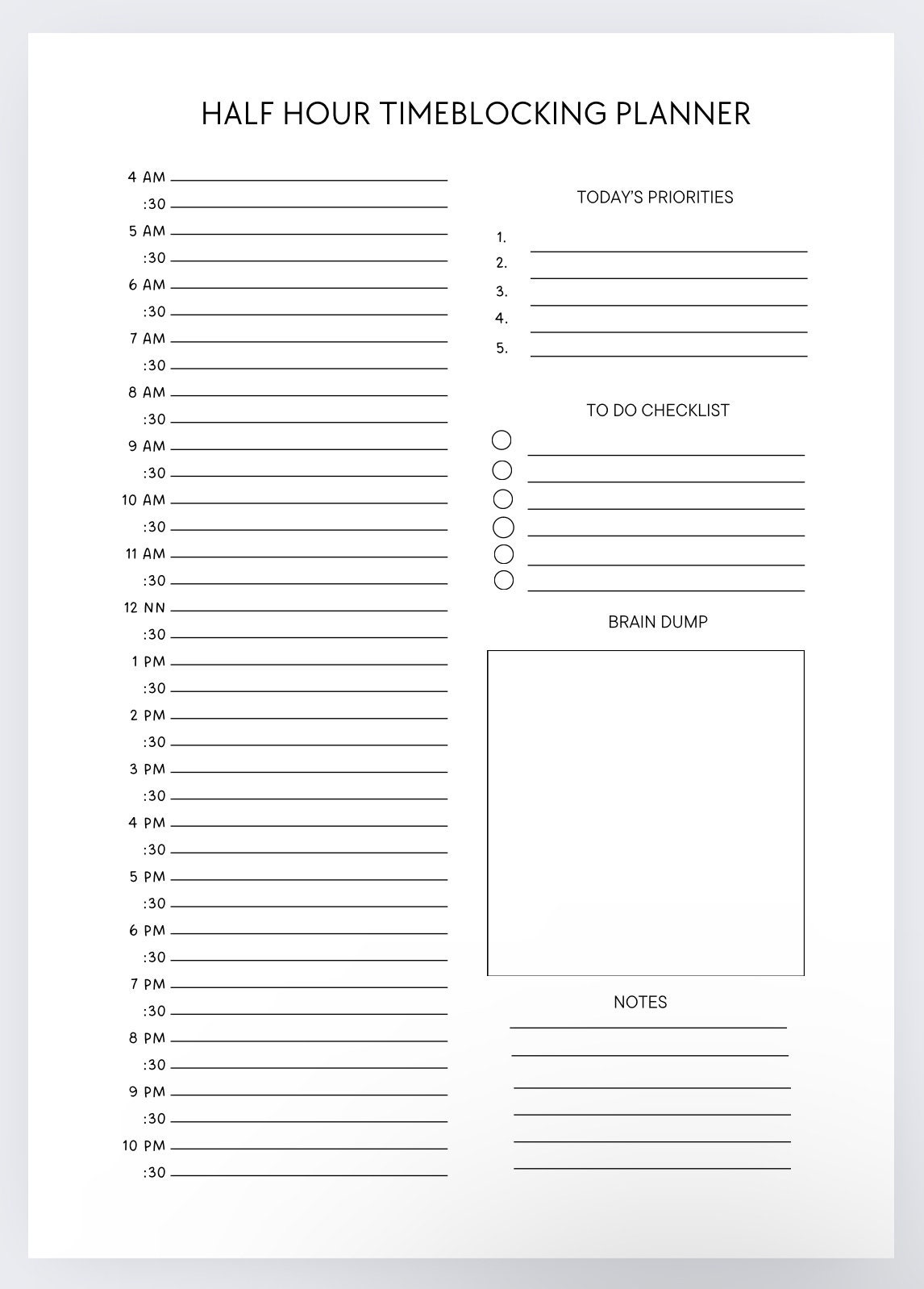 Half-hour Time Blocking Planner: Daily Schedule Template (PDF) - Etsy