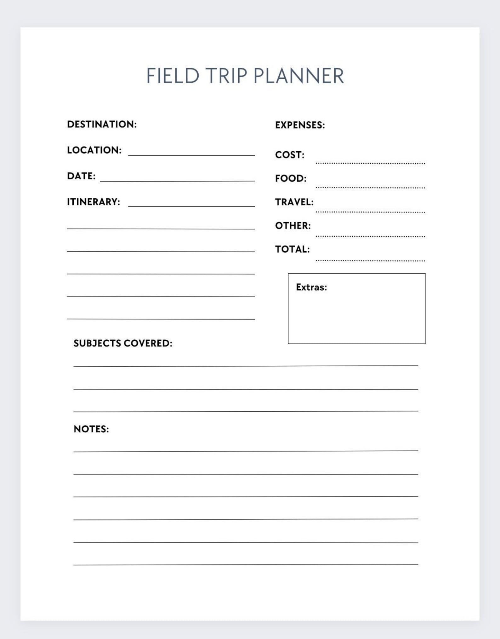 Field Trip Planneradventure Planning, Itinerary Organizer, Educational ...