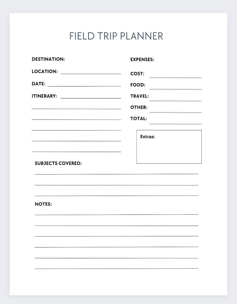 Field Trip Planneradventure Planning, Itinerary Organizer, Educational ...