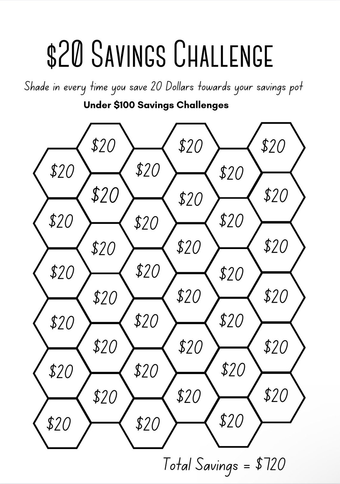 20 Dollar Saving Challengesavings Box Savings Jar Saving - Etsy