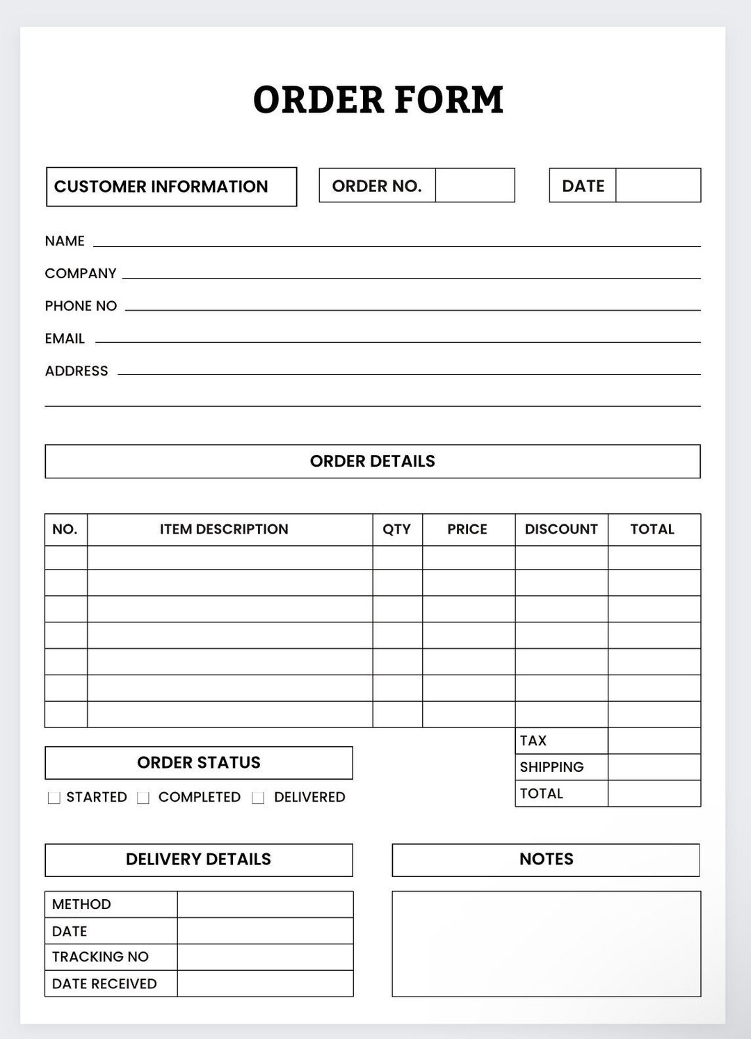 Order Formtumbler Order Formssmall Business Planneretsy - Etsy