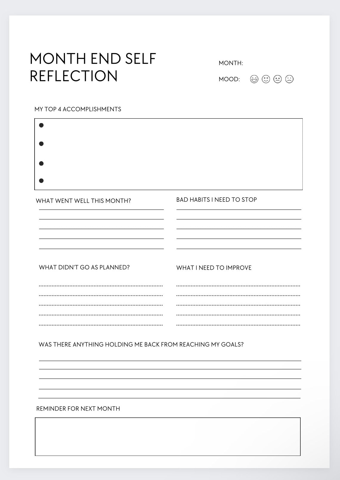 Month End Self Reflection Planner: Goal Setting (digital Download) - Etsy