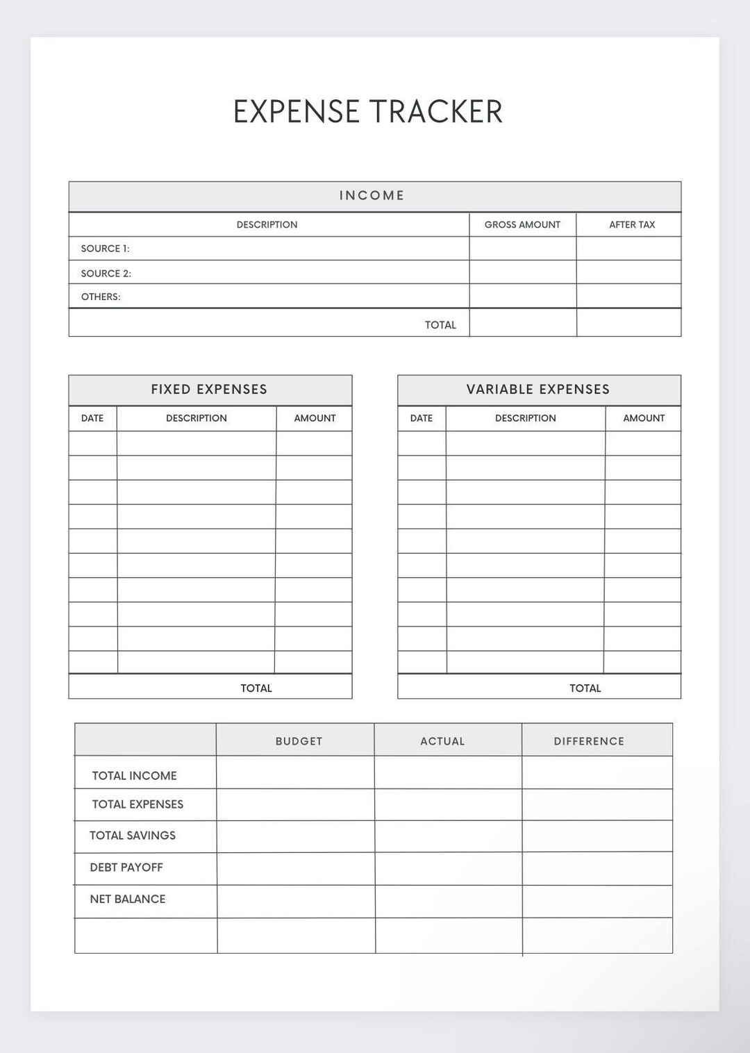 Grey Expense Tracker Template,budget Planner,financial Organizer ...