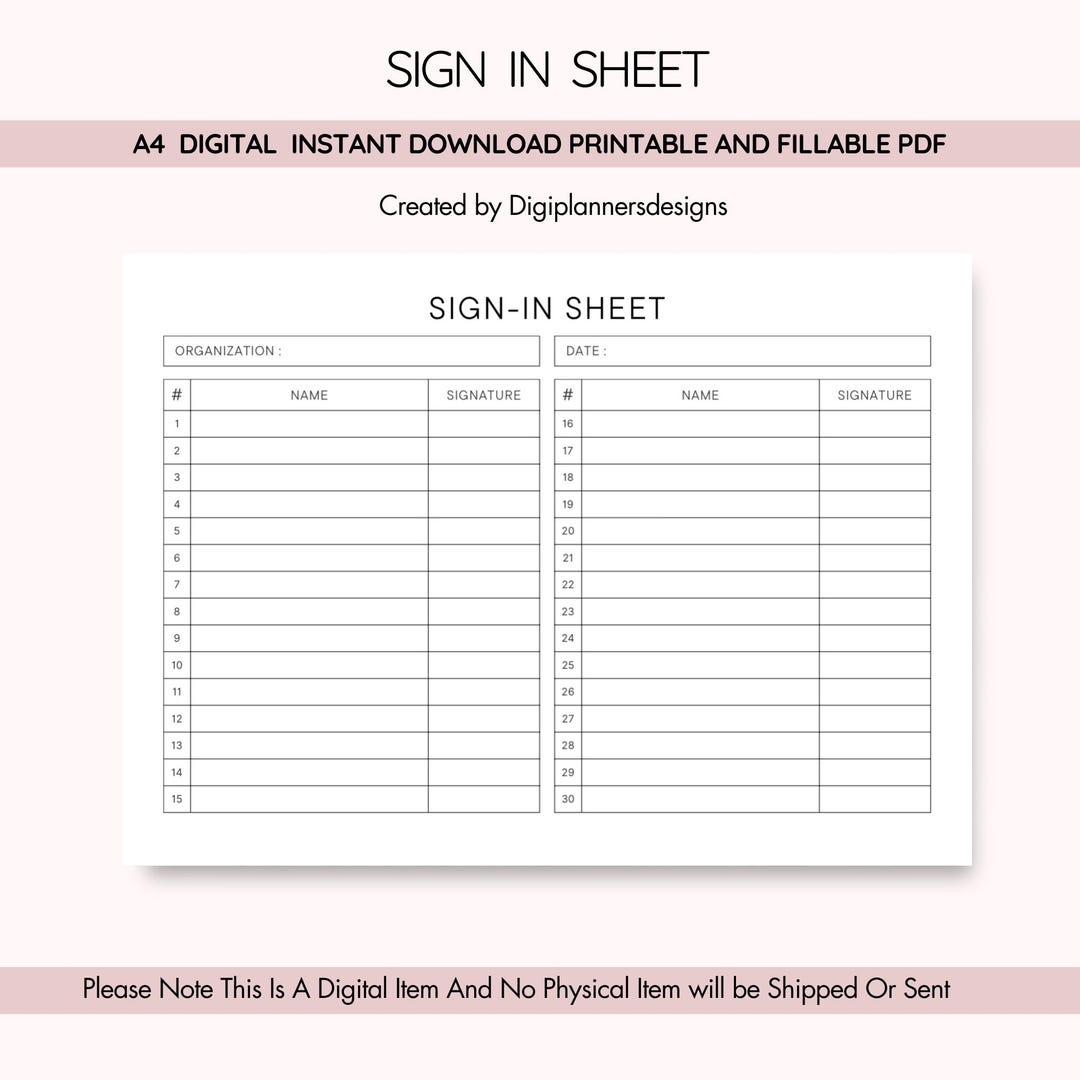 Sign in Sheet, Event Sign-in Sheet,sign in Sheet Printable Pdf ...