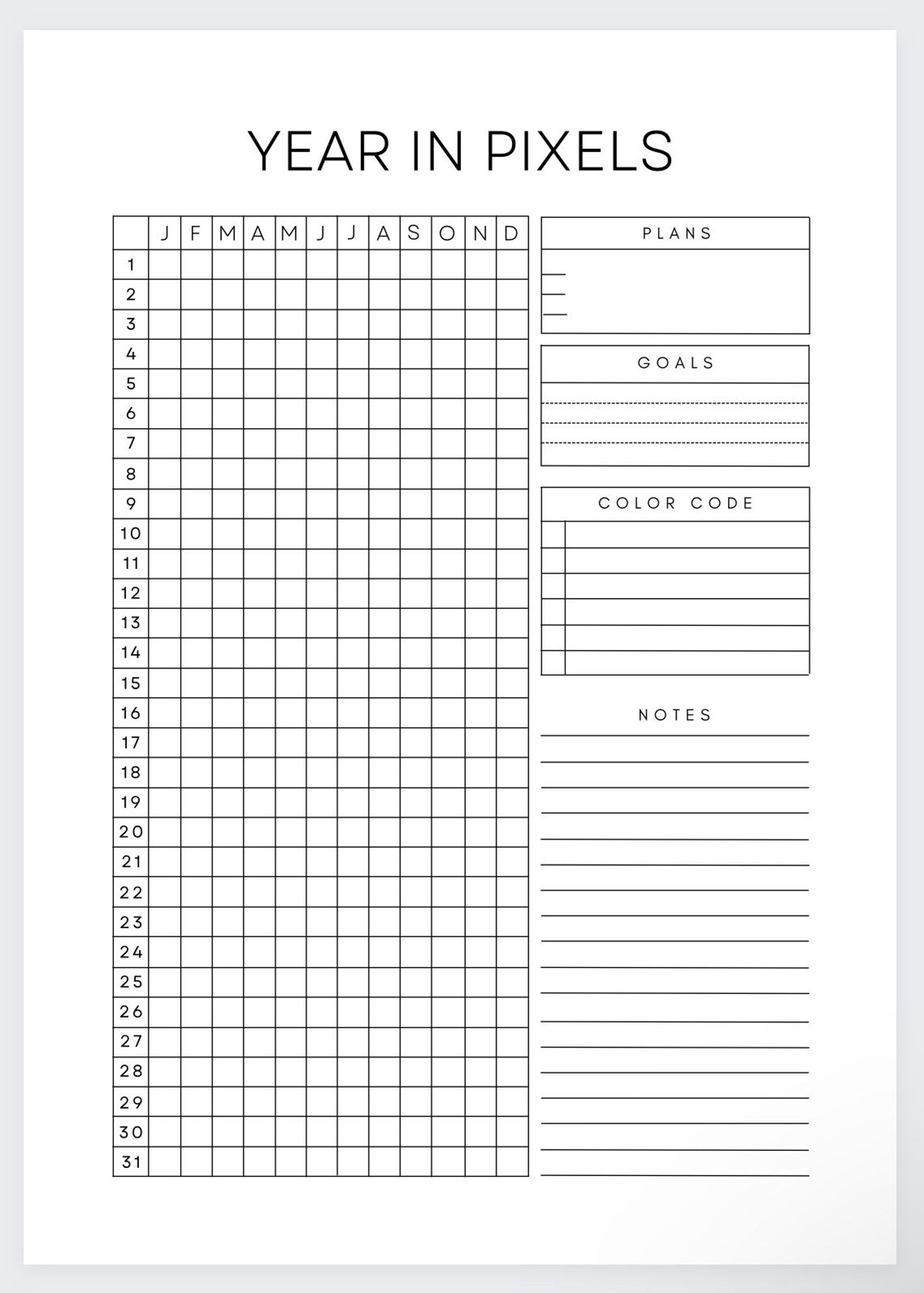 Year in Pixels, Mood Tracker, Daily Mood Log, Habit Tracker, Self Care ...
