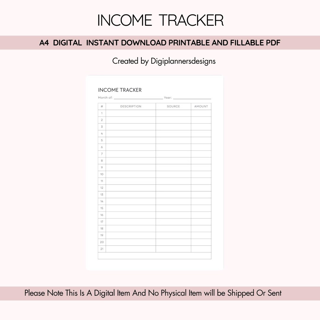 Income Tracker Printable PDF, Monthly Income Log, Budget Planner ...