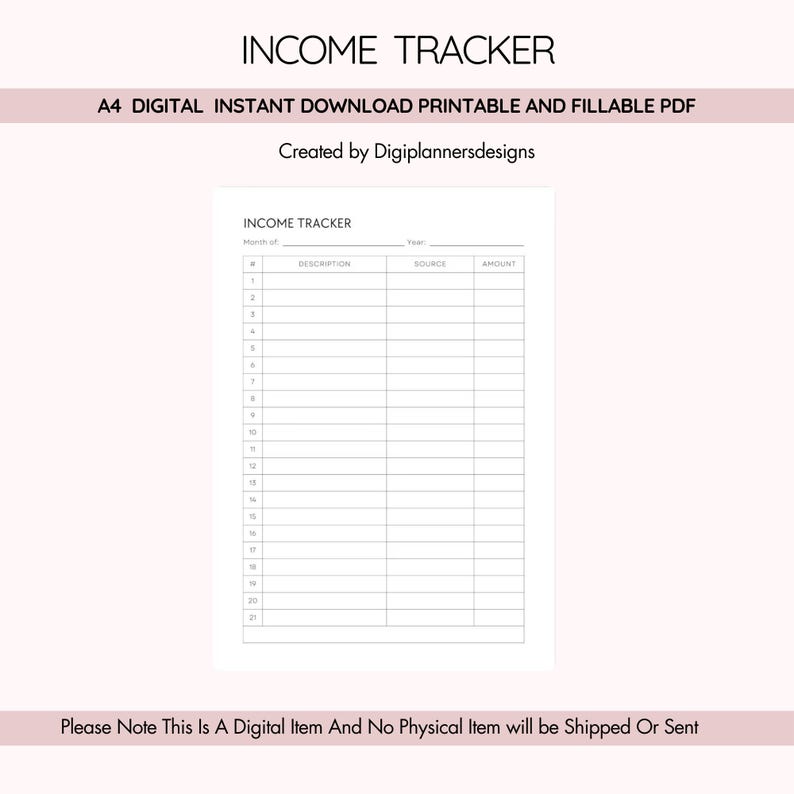 Income Tracker Printable PDF, Monthly Income Log, Budget Planner ...