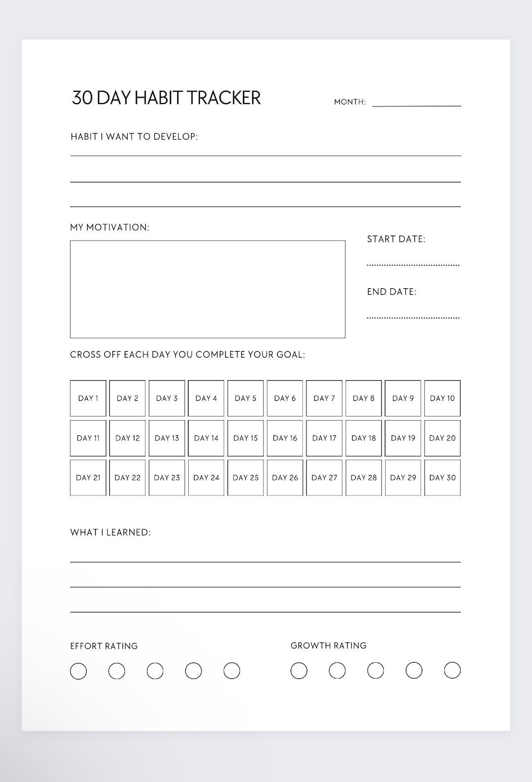 30 Day Goal Tracker,goal Setting,30 Day Challenge,monthly Goal Planner ...