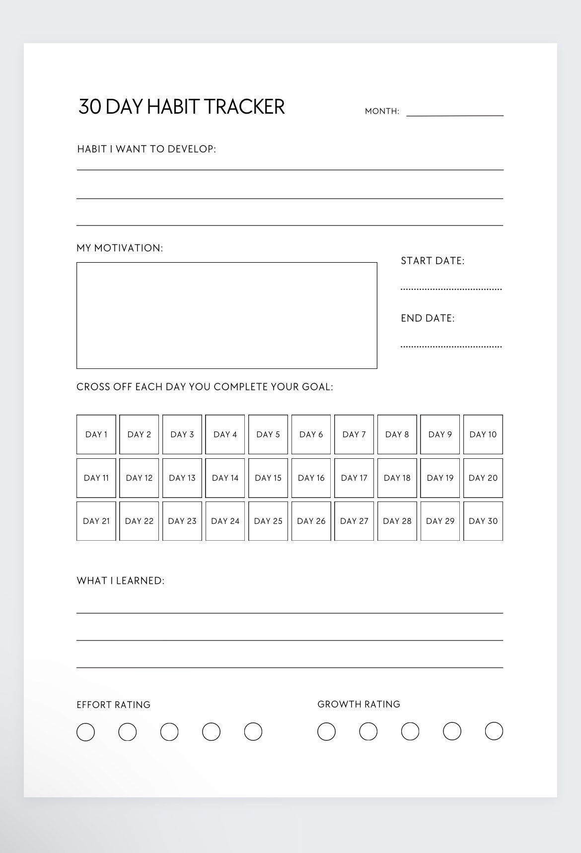 30 Day Goal Tracker,goal Setting,30 Day Challenge,monthly Goal Planner ...