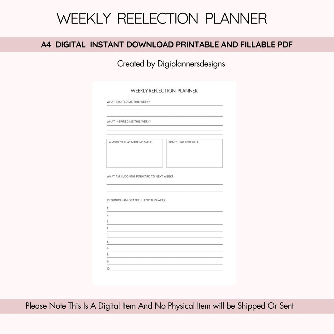 Weekly Reflection Planner, Weekly Review Journal, Personal Growth ...