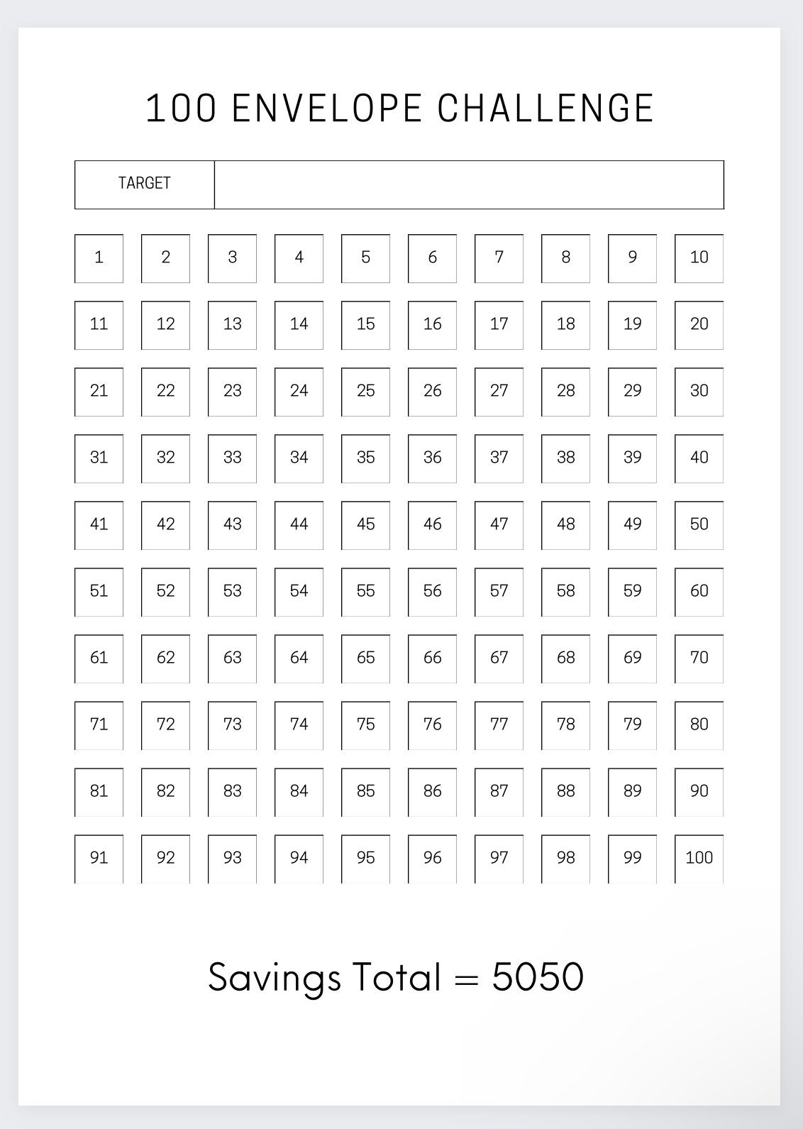 100 Envelope Challenge,savings Challenge,save 5000,money Challenge,100 ...