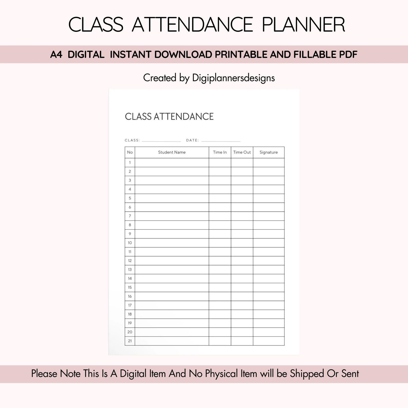 Class Attendance Sheet, Student Attendance Tracker, Teacher Planner ...