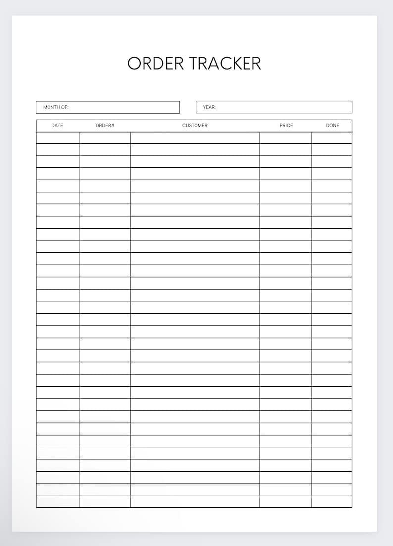 Order Tracker Form,small Business Planner,order Purchase Form,business ...