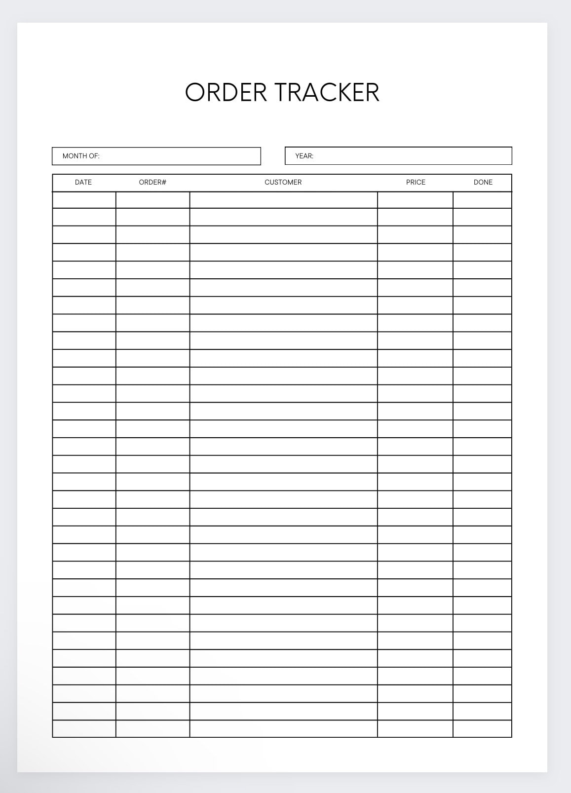 Order Tracker Form,small Business Planner,order Purchase Form,business ...