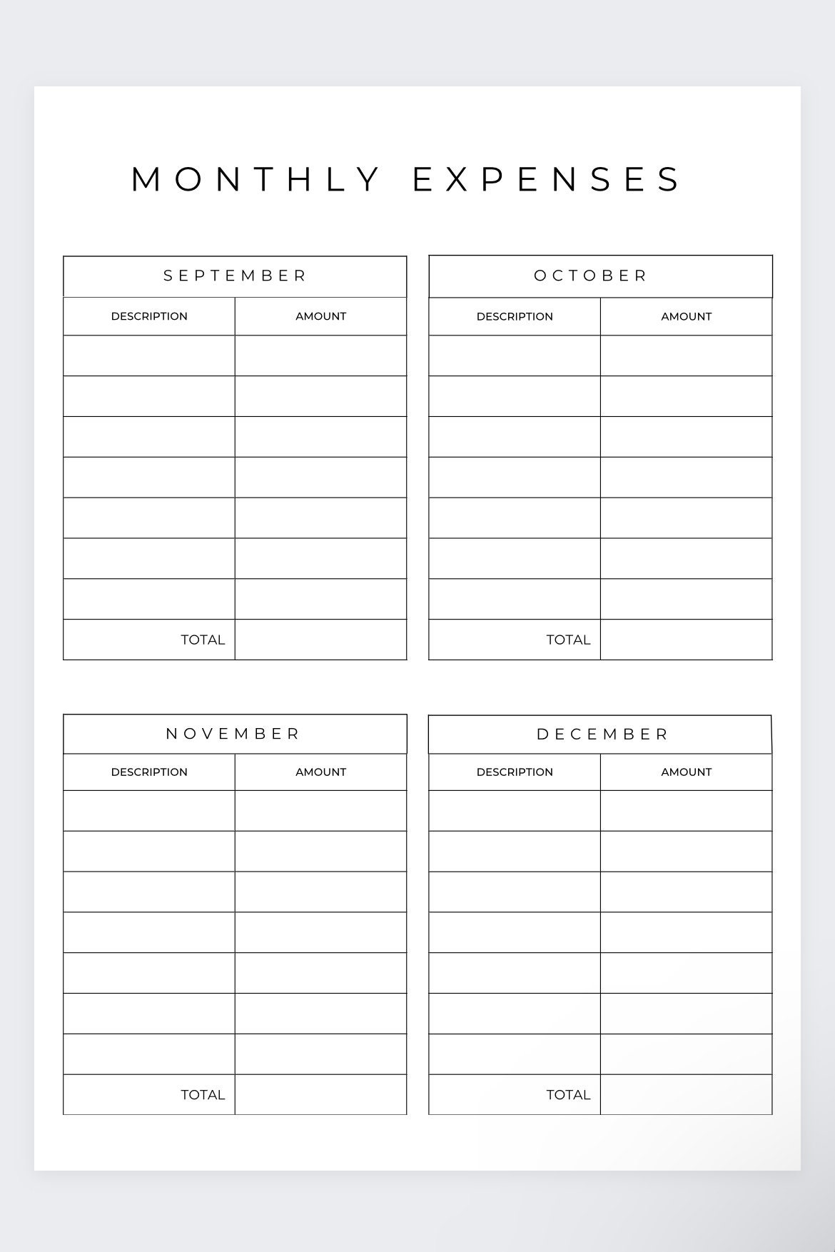 Monthly Expenses Tracker,expenses Planner,yearly Expenses,monthly ...