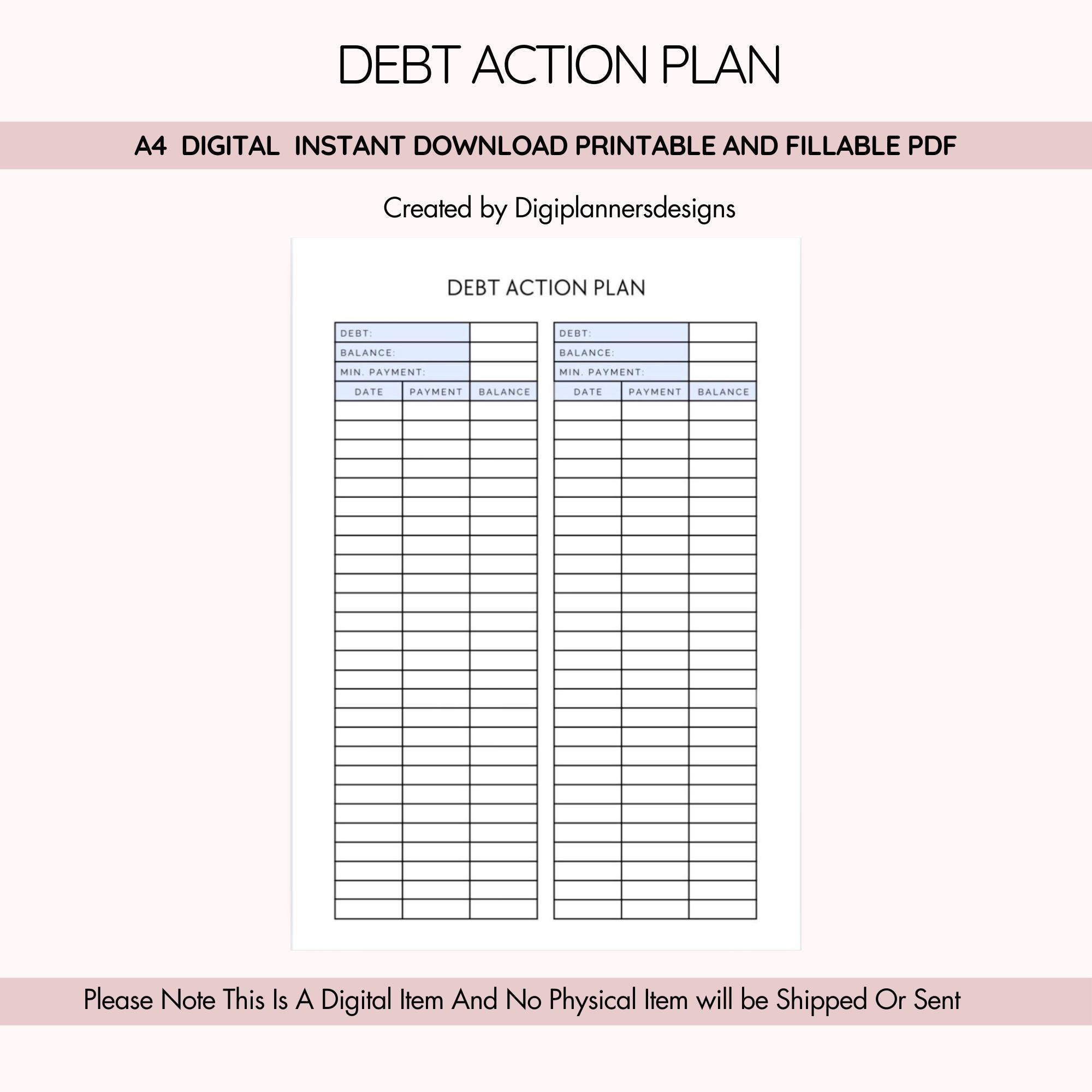 Debt Action Plan, Debt Payoff Planner, Financial Strategy Sheet, Budget ...