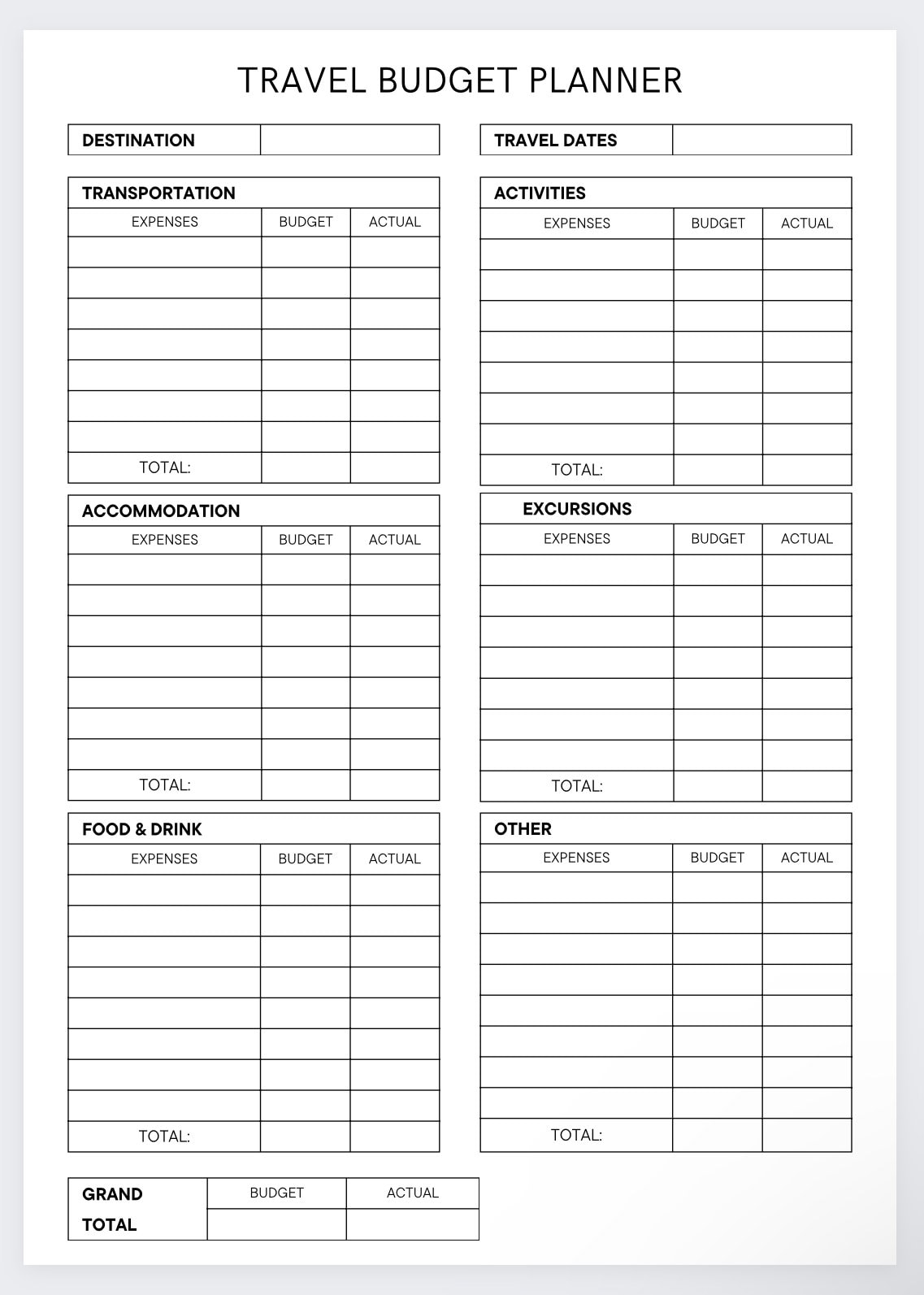 Travel Breakdown Budget Planner,vacation Budget Planner Printable ...