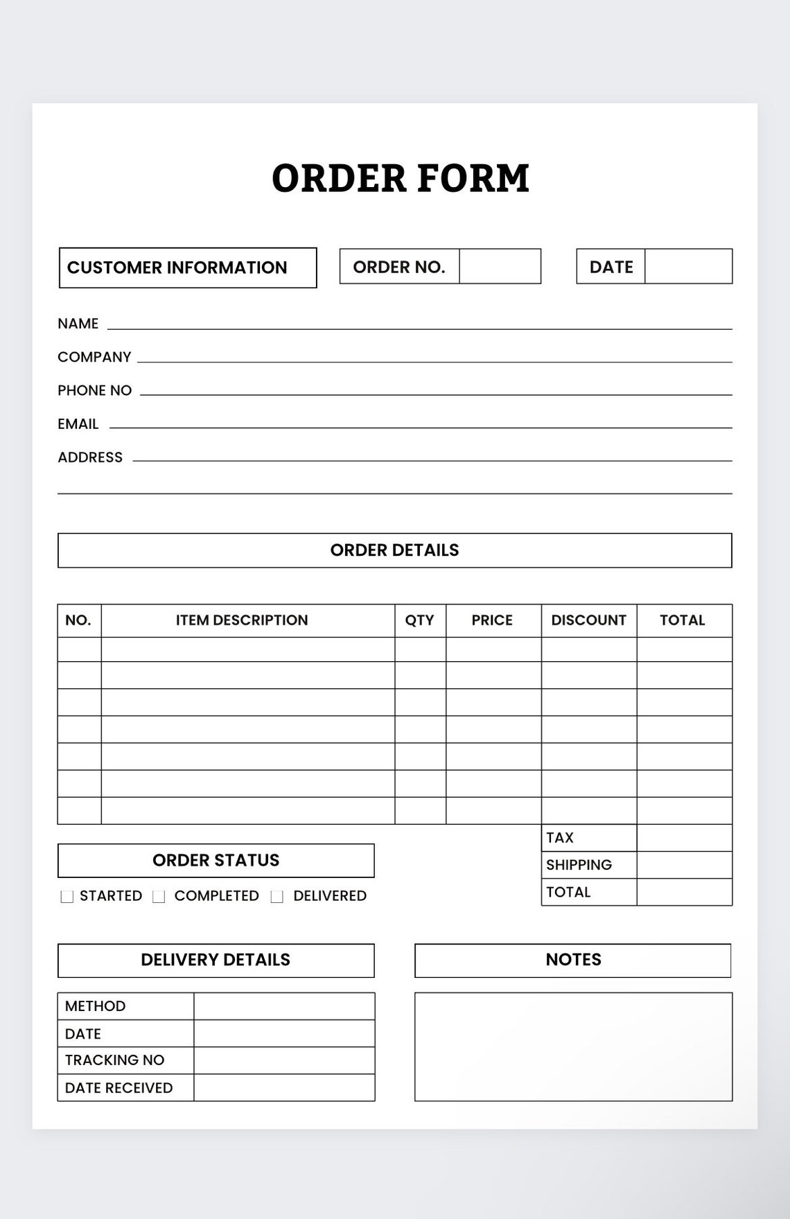 Order Formtumbler Order Formssmall Business Planneretsy - Etsy