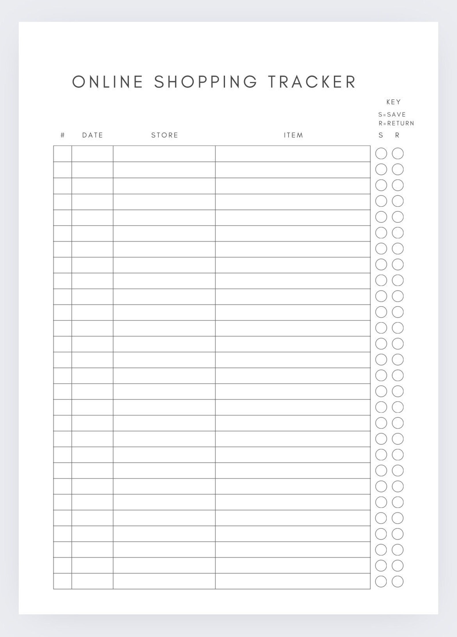 Online Shopping Tracker, Purchase Tracker, Order Tracking Log, Spending ...