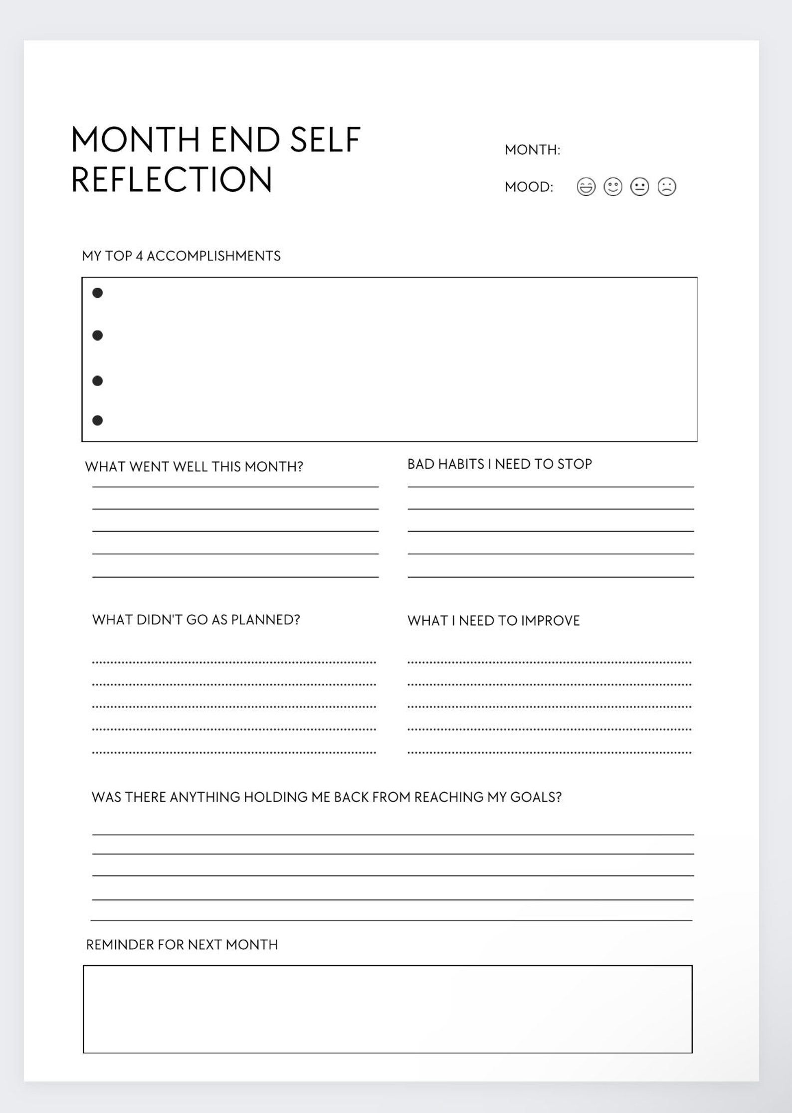 Month End Self Reflection Planner: Goal Setting (digital Download) - Etsy