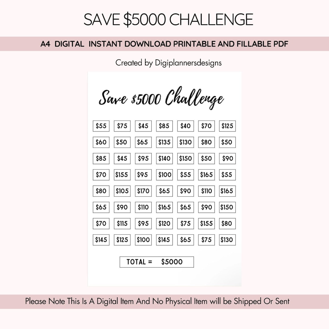 Save 5000,savings Log,save 5000 in 52 Weeks Money Challenge,52 Week ...