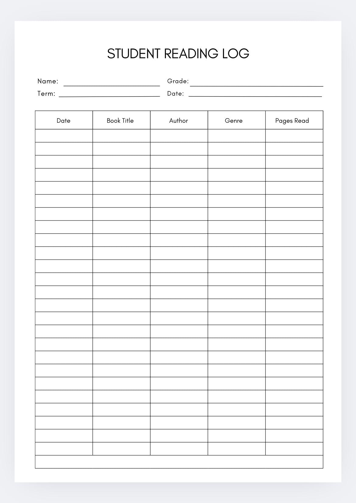 Student Reading Log,reading Log,book Tracker,student Reading,reading ...
