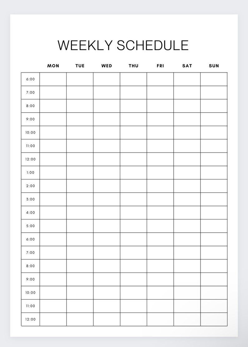Weekly Timetable,time Blocking, Weekly Schedule,hourly Planner ...