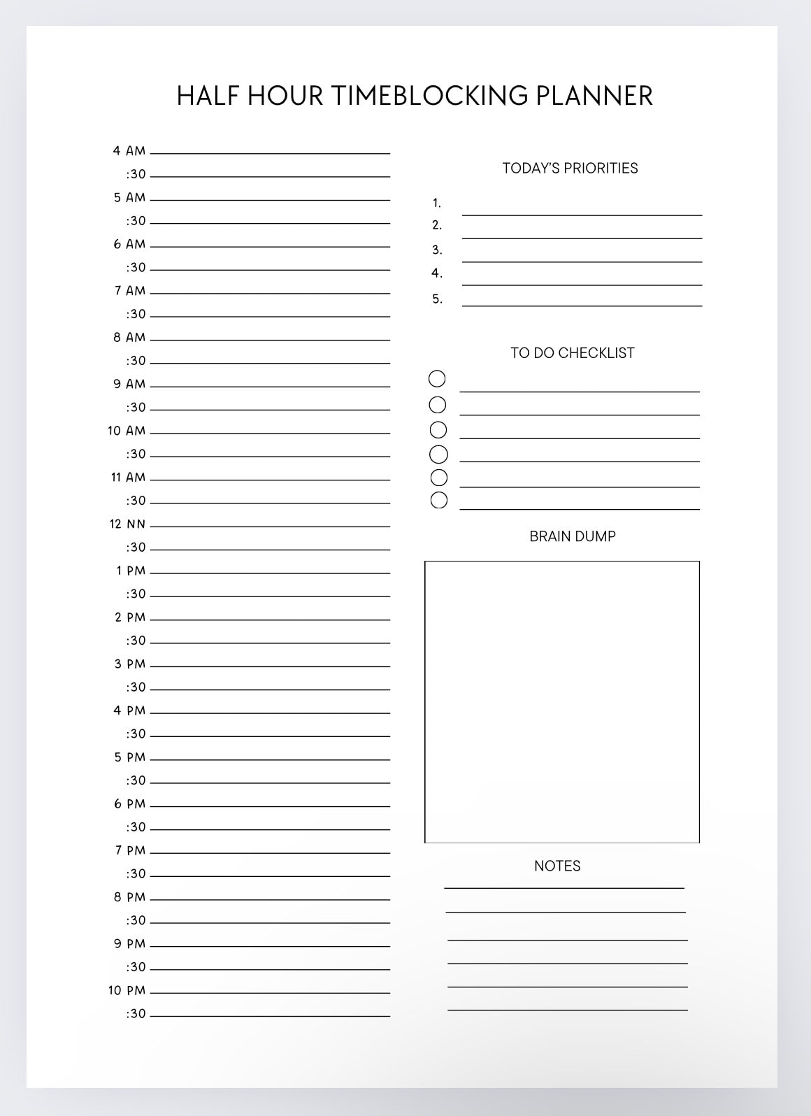Half-hour Timeblocking Planner,half Hour Time Blocking Planner,30 ...