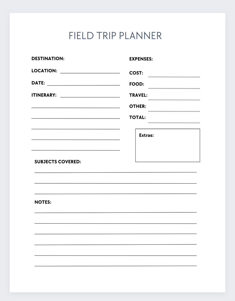 Field Trip Planneradventure Planning, Itinerary Organizer, Educational ...