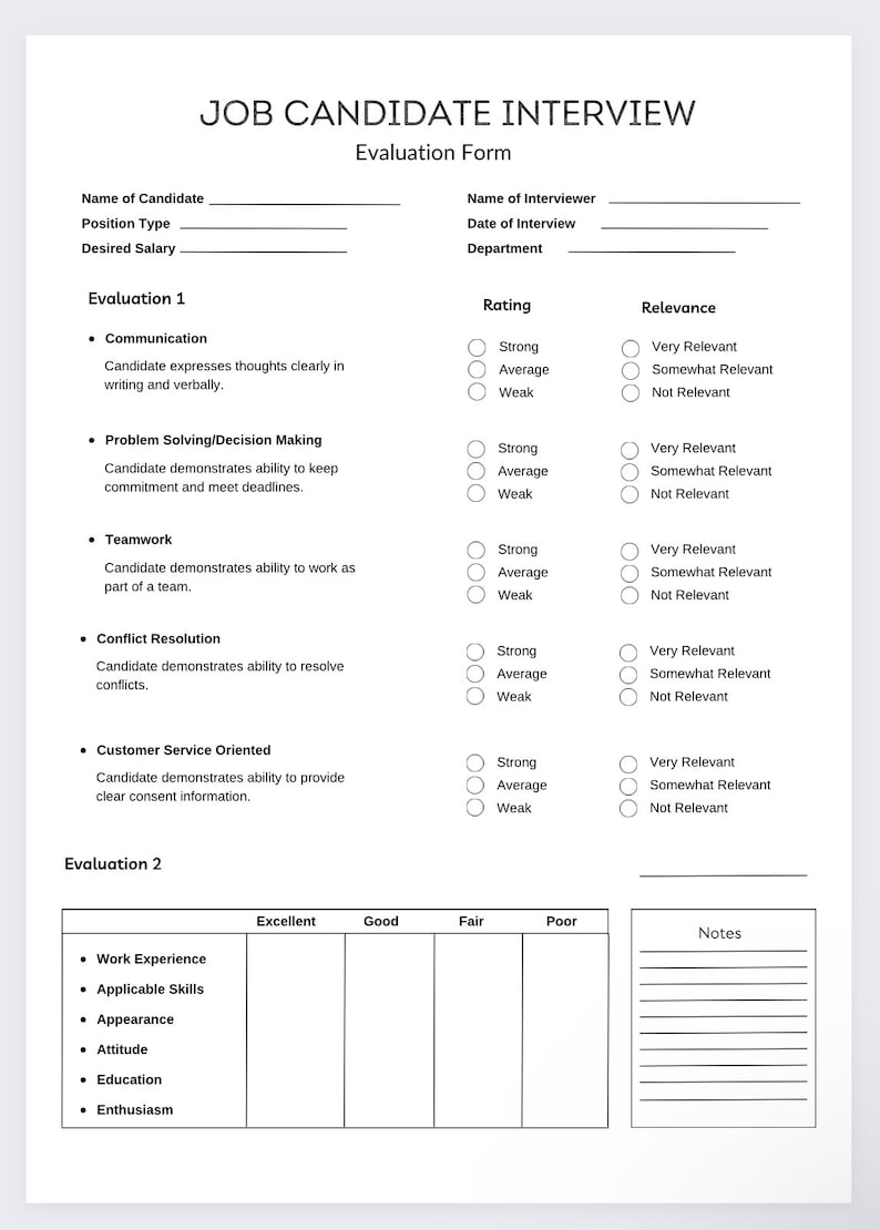 Buy Job Interview Candidate Evaluation Form: Recruiter Template Online ...