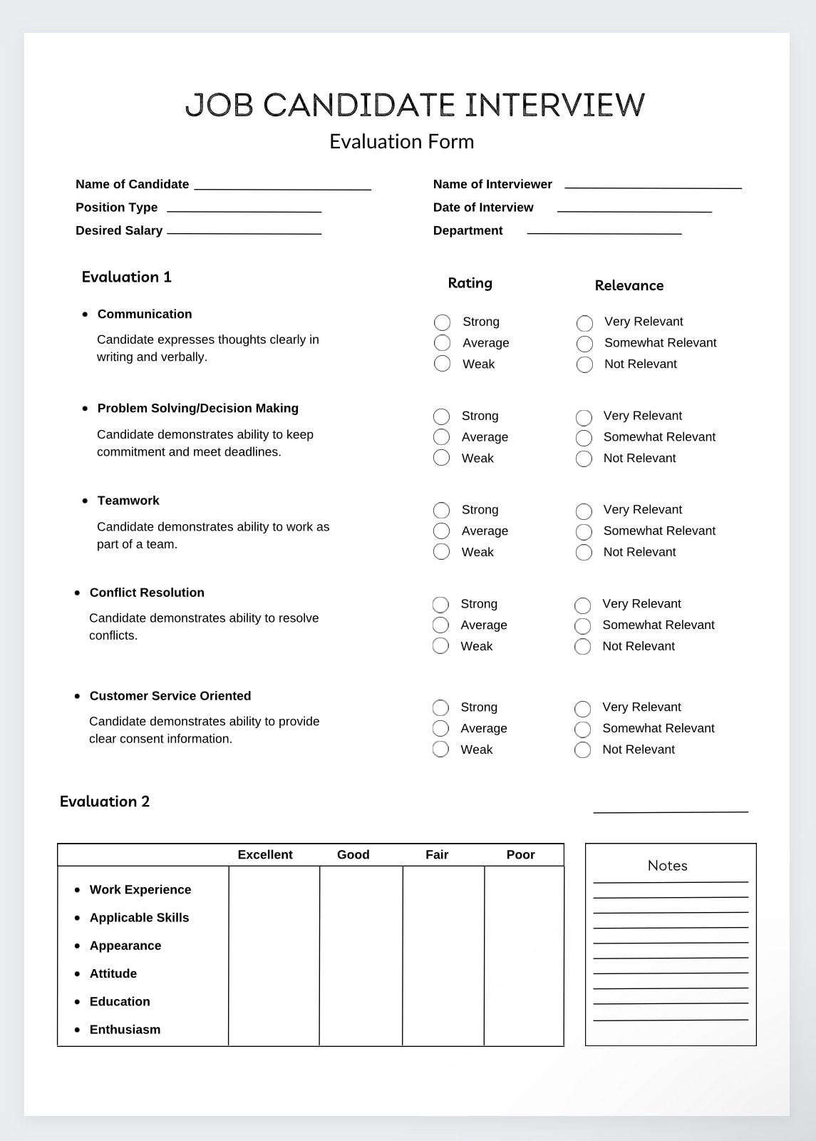 Job Interview Candidate Form,recruiter Form,job Interview Planner ...