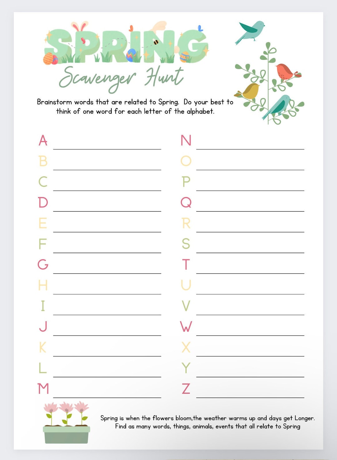 Kids Spring Scavenger Hunt: Alphabet Activity (printable) - Etsy Canada