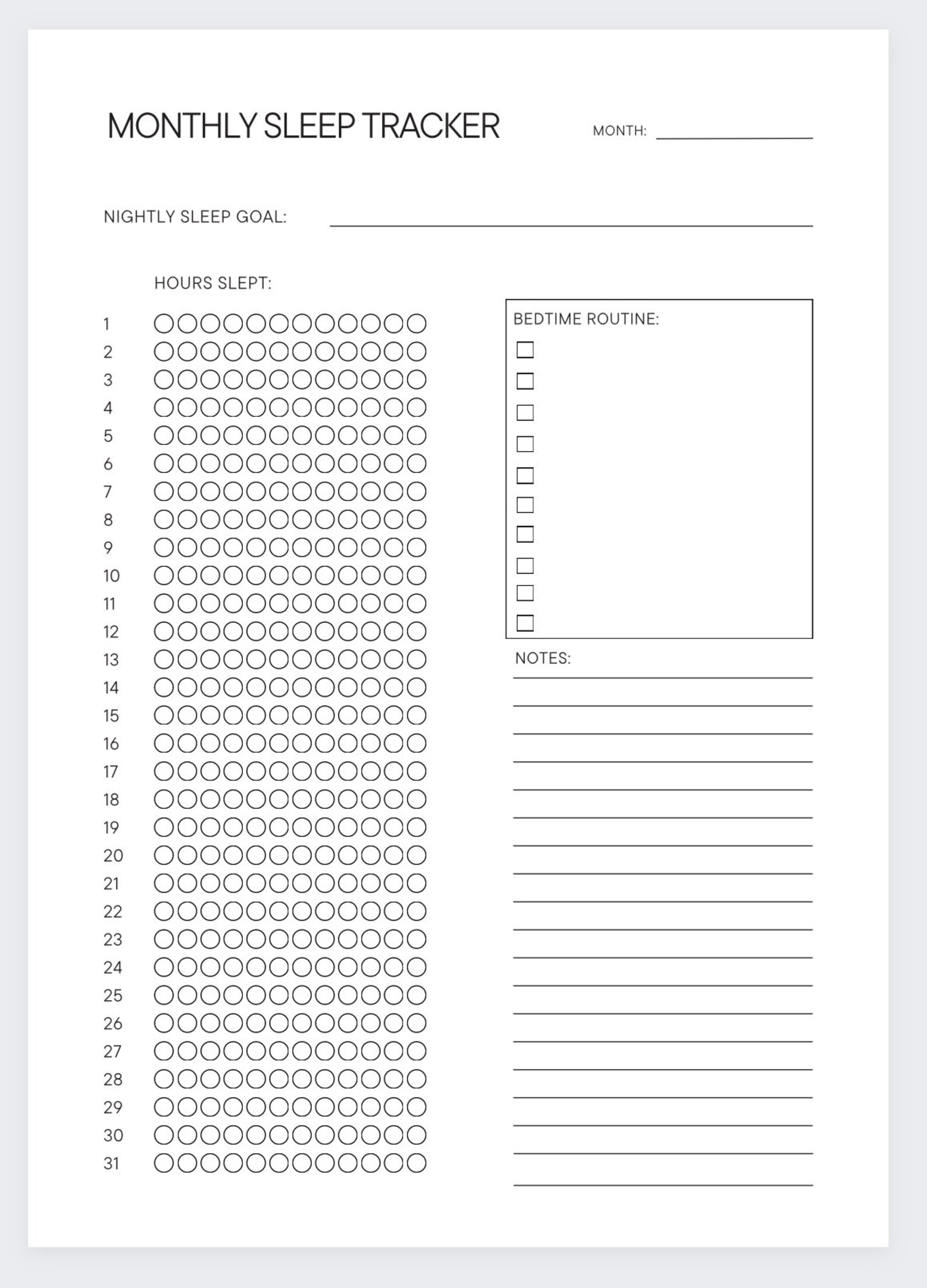 Sleep Tracker Printable, Monthly Sleep Log, Sleep Quality Journal ...