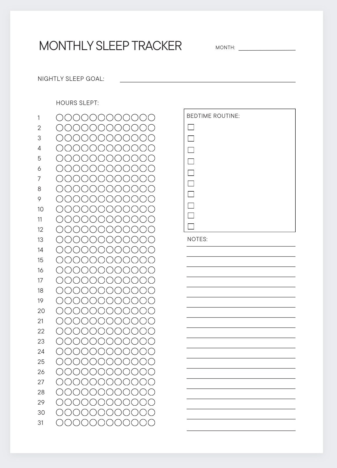 Sleep Tracker Printable, Monthly Sleep Log, Sleep Quality Journal ...