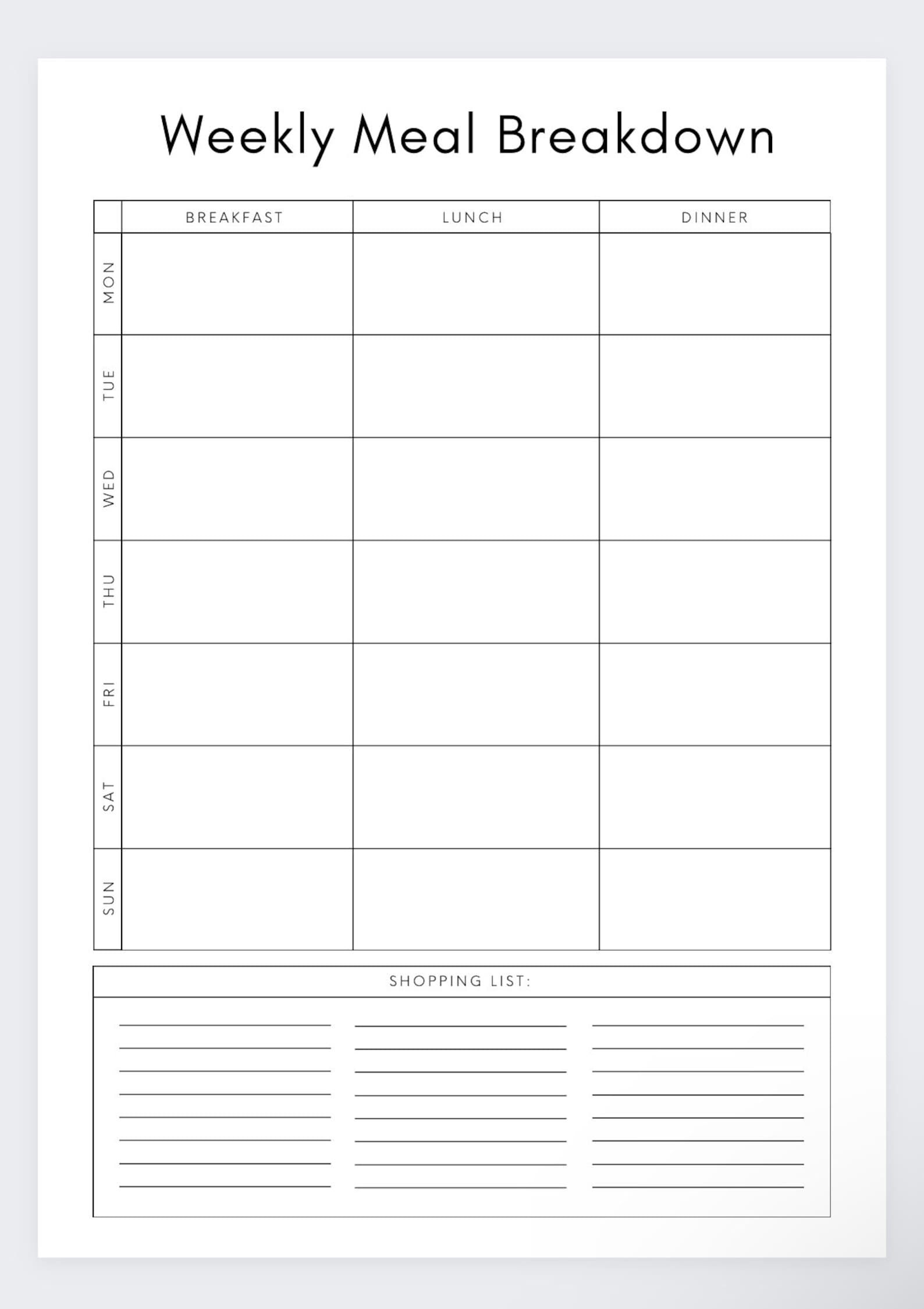 Weekly Meal Planner Template: Grocery List, Meal Prep (PDF) - Etsy