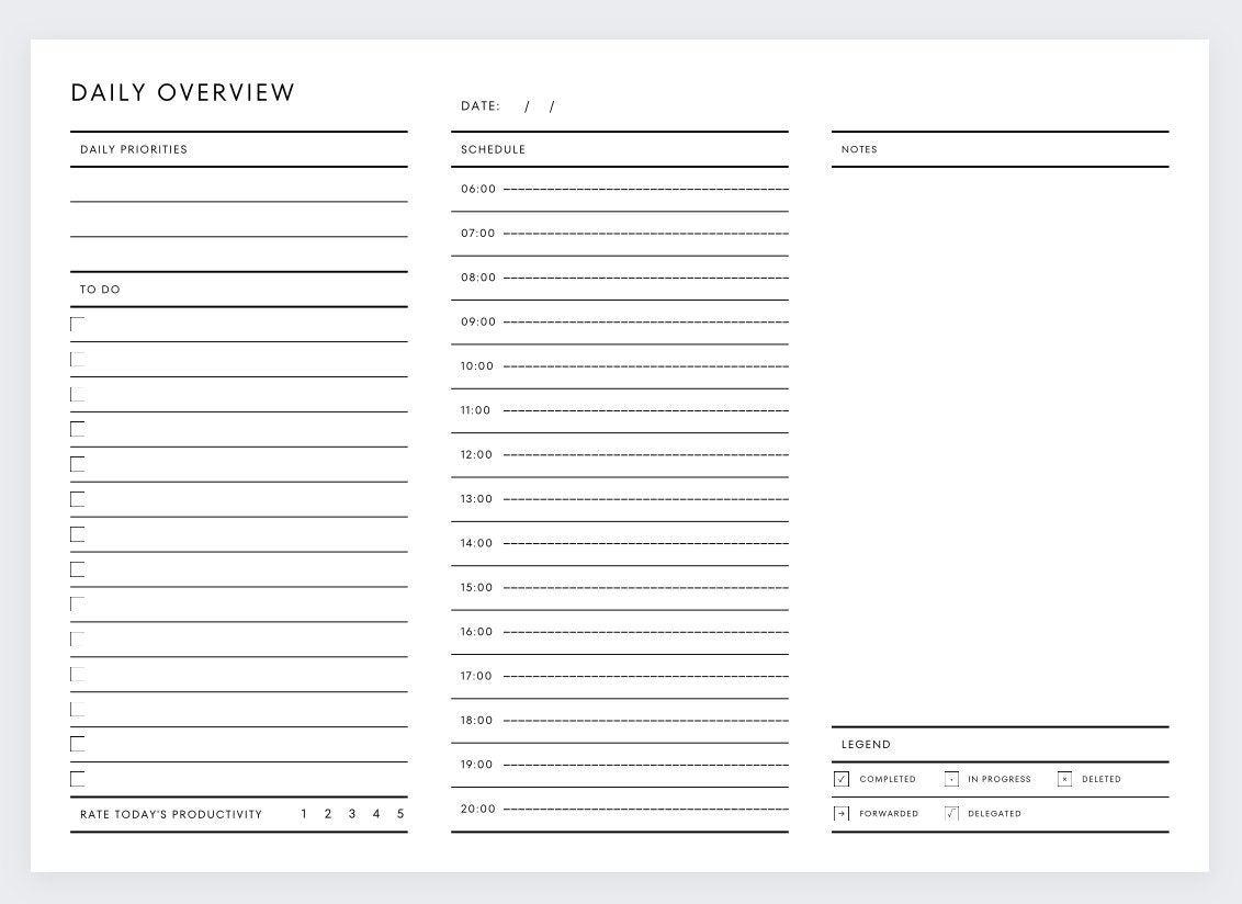 Daily Overview Planner,day at a Glance Planner,24 Hour Planner ...