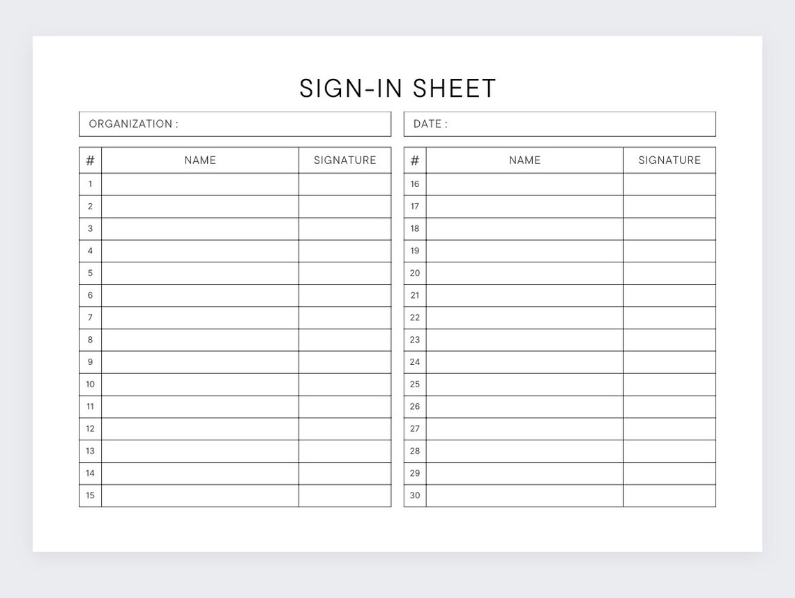 Event Sign-in Sheet: Guest List & Contact Information - Etsy UK