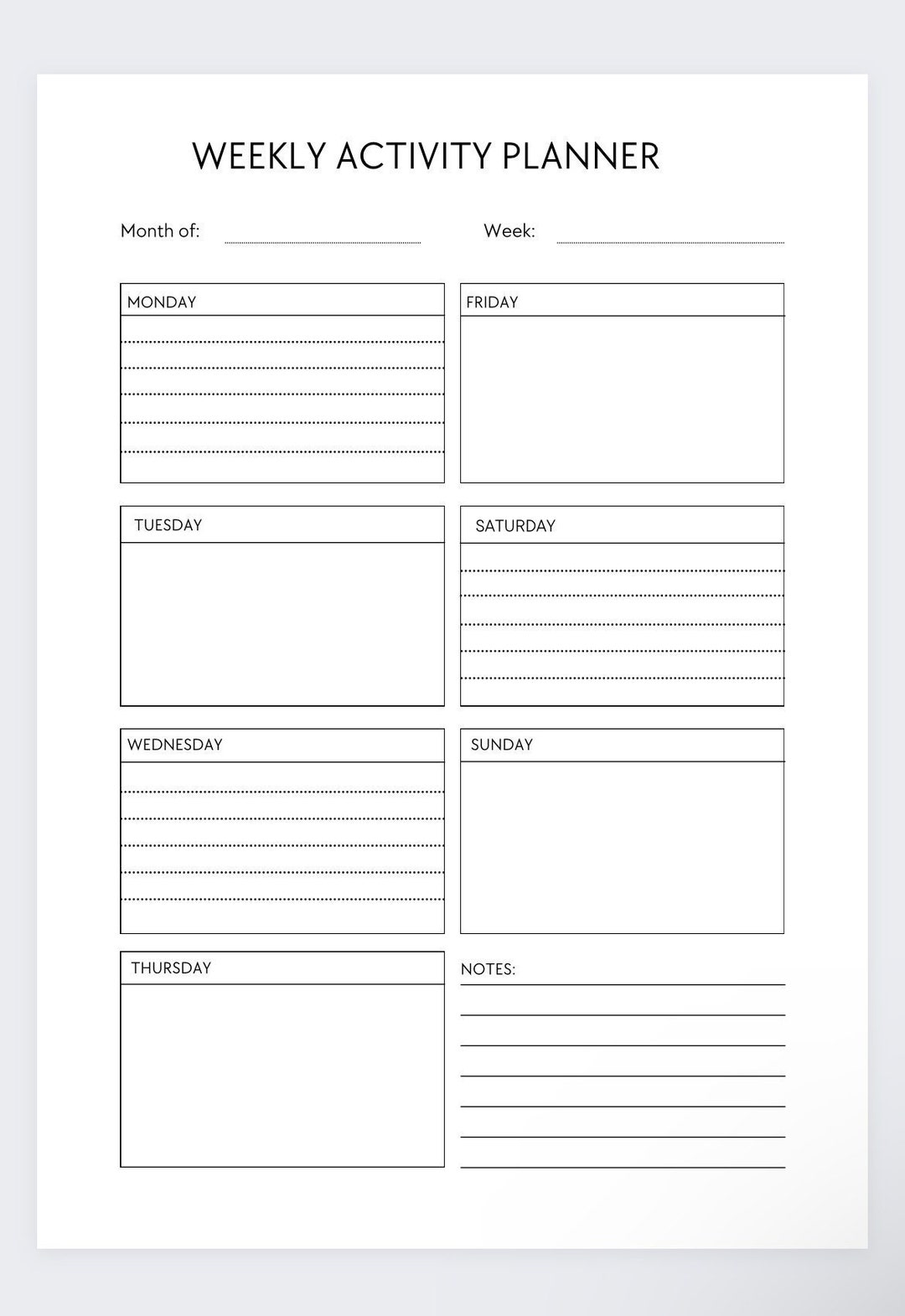 Weekly Activity Planner,productivity Planner,week in the Life ...