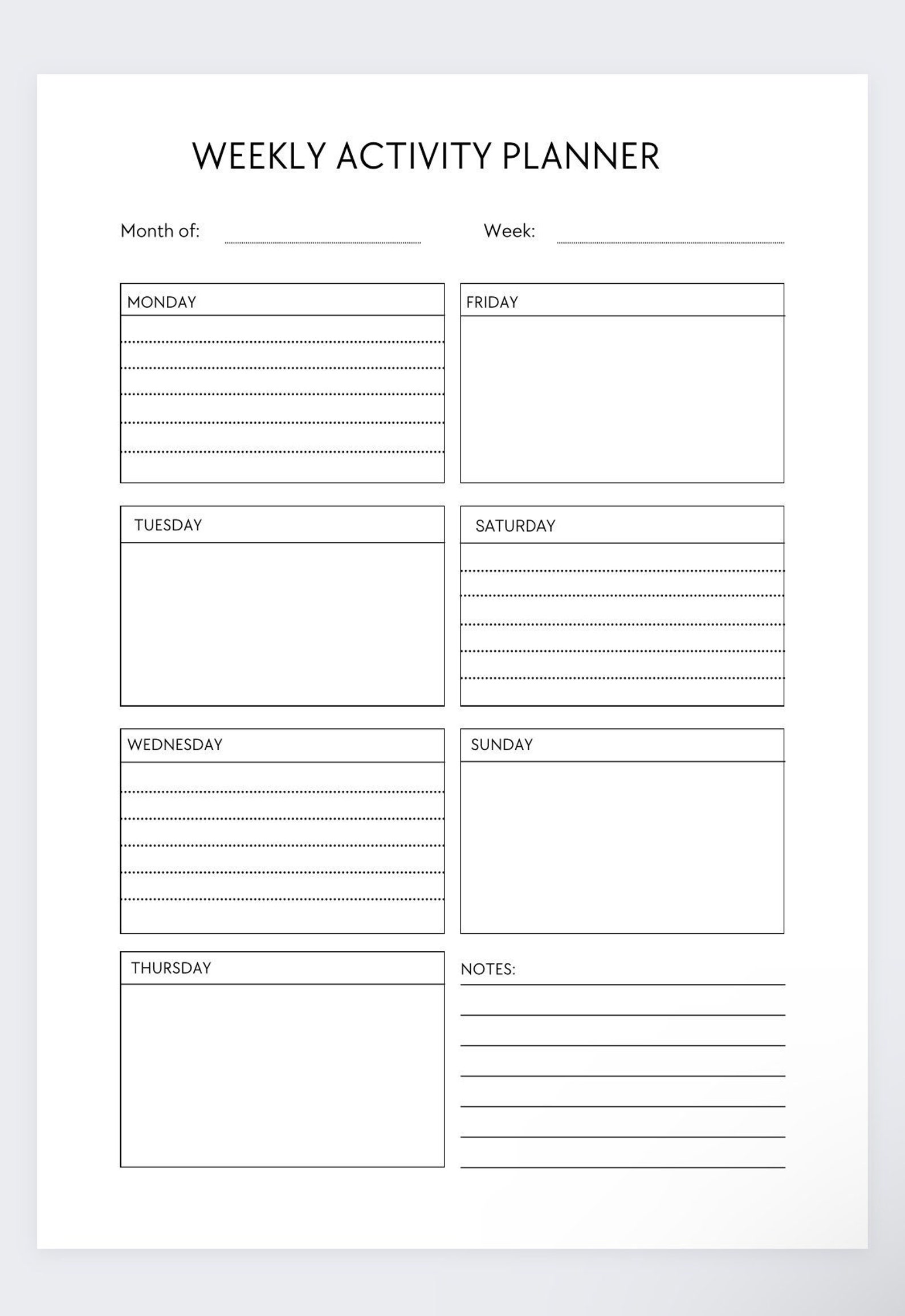 Weekly Activity Planner,productivity Planner,week in the Life ...