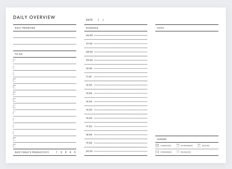 Daily Overview Planner,day at a Glance Planner,24 Hour Planner ...