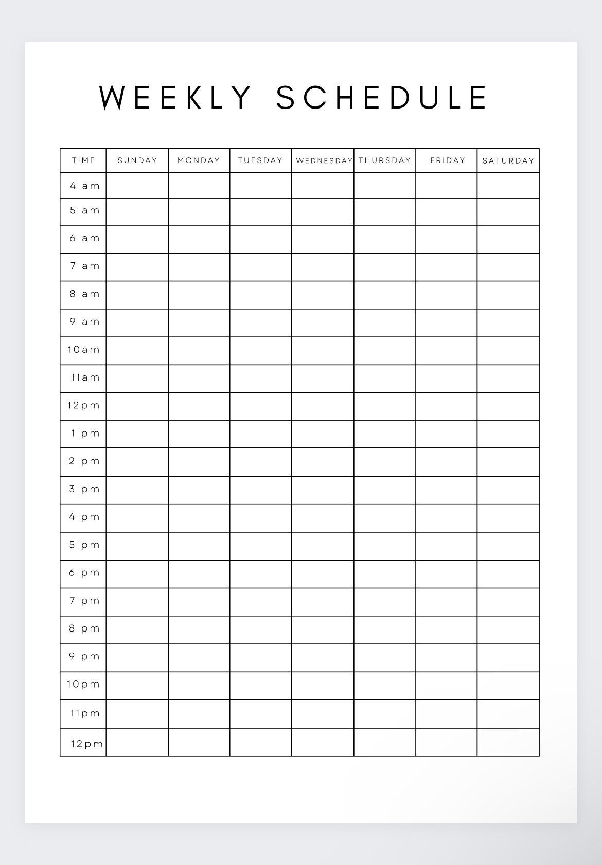 Weekly Scheduletime Blockingprintable Schedulehourly - Etsy UK Weekly Scheduletime Blockingprintable Schedulehourly - Etsy UK